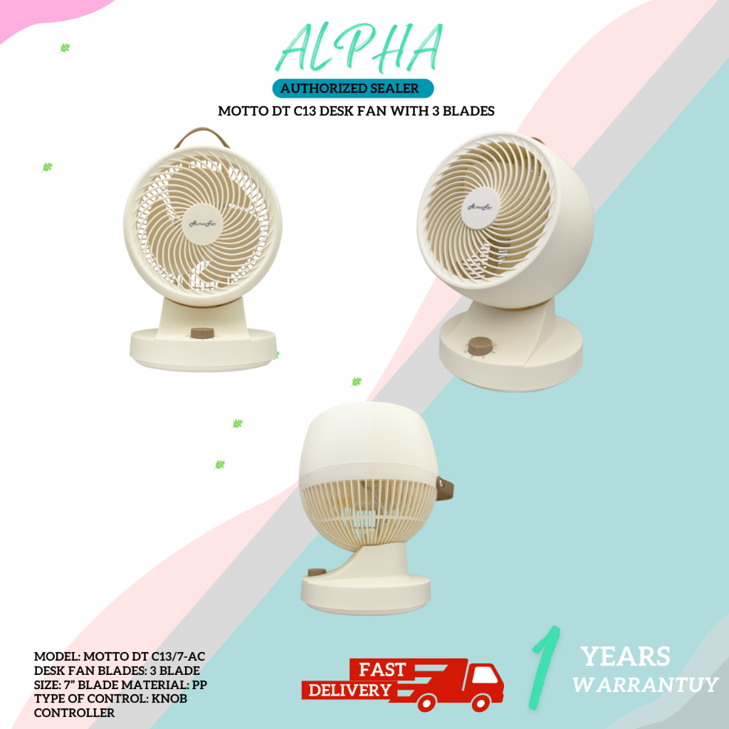 ALPHA Motto DT C13 Desk Fan with 3 Blades 3 Speed Setting (7") desk fan ...