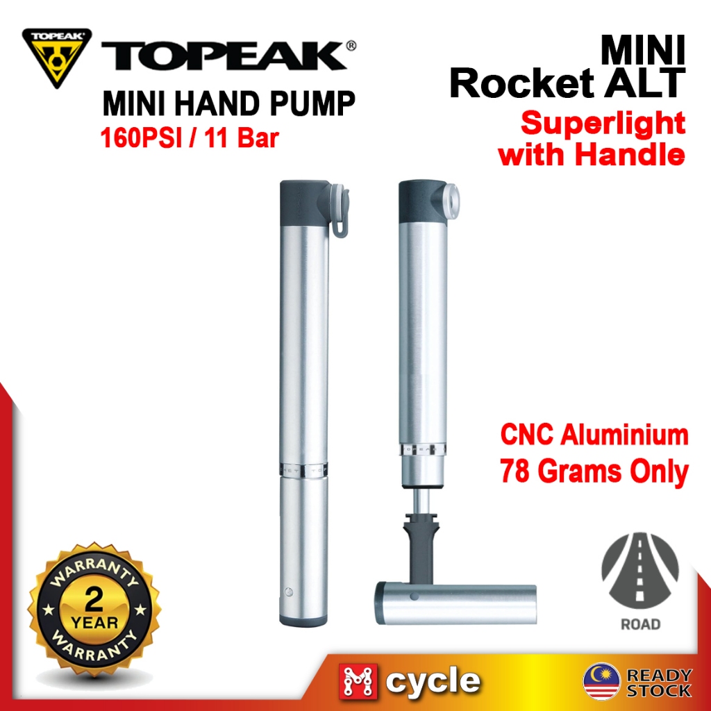 TOPEAK Mini Rocket ALT Hand Pump High Pressure 160 Psi Road T Handle ...