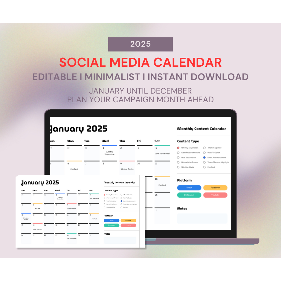 Social Media Content Calendar I Editable I Canva Calendar | Shopee Malaysia