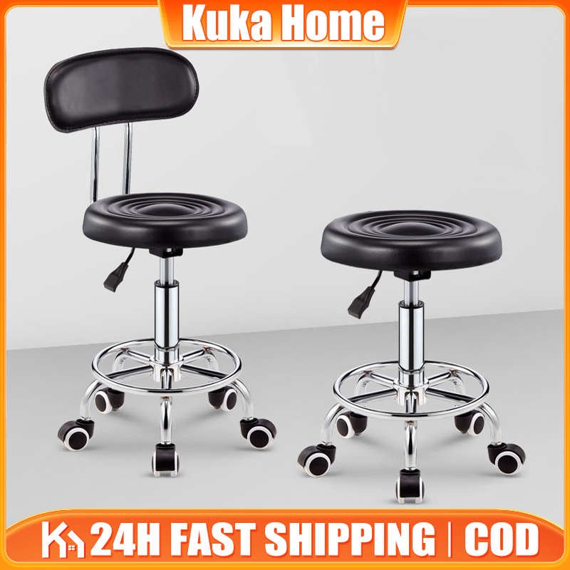🔥Swivel Chair Besi Kursi Adjustable Height Rotatable Wheeled Cushion ...