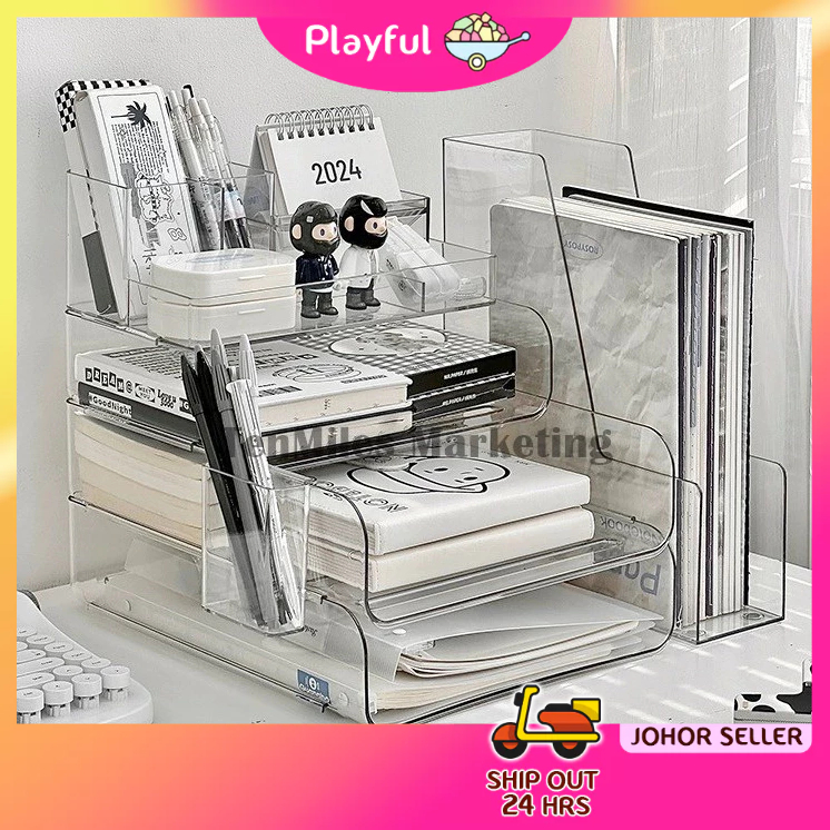【PLAYFUL】Desktop Storage Box Office File Rack Desk Multifunctional ...
