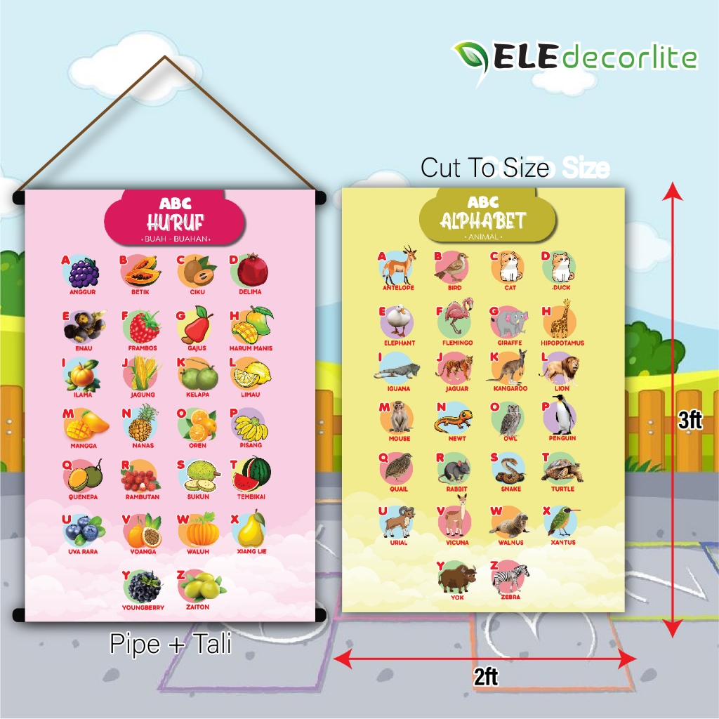 BUNTING/ POSTER/BELAJAR ABC EFG HIJK/MELAYU /ENGLISH / KALIS AIR ...