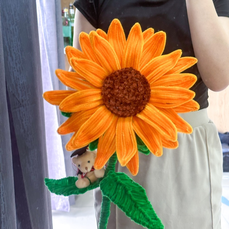 Giant Sunflower Twist Stick Art Flower Graduation gift with bear ...