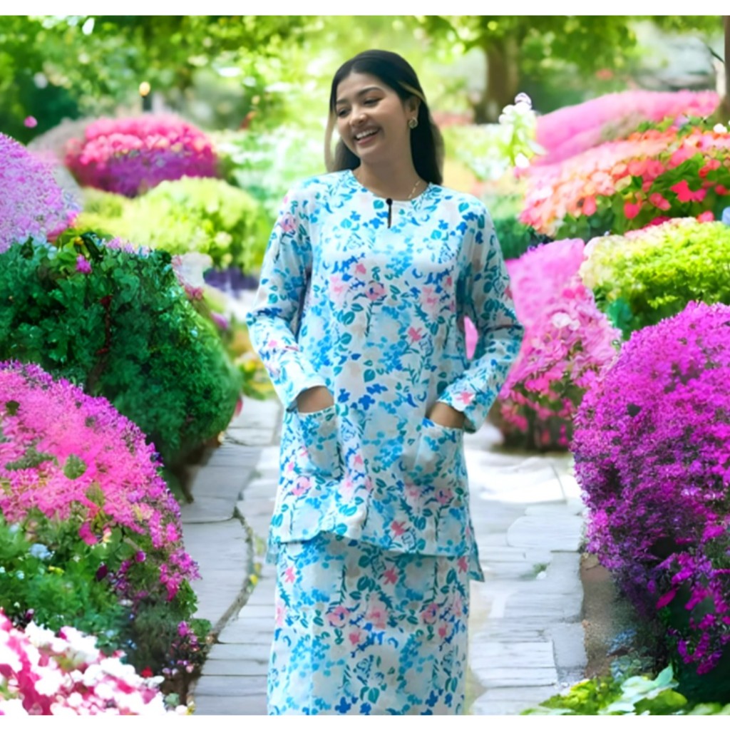 Salang Family Raya Women Baju Kurung Floral Belle Long Sleeve Blouse ...