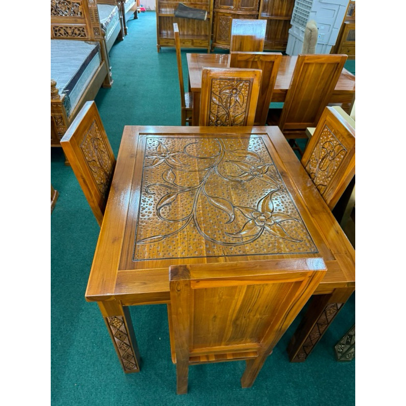 MEJA MAKAN JATI MINIMALIS 4 KERUSI KAYU TEBAL | Shopee Malaysia