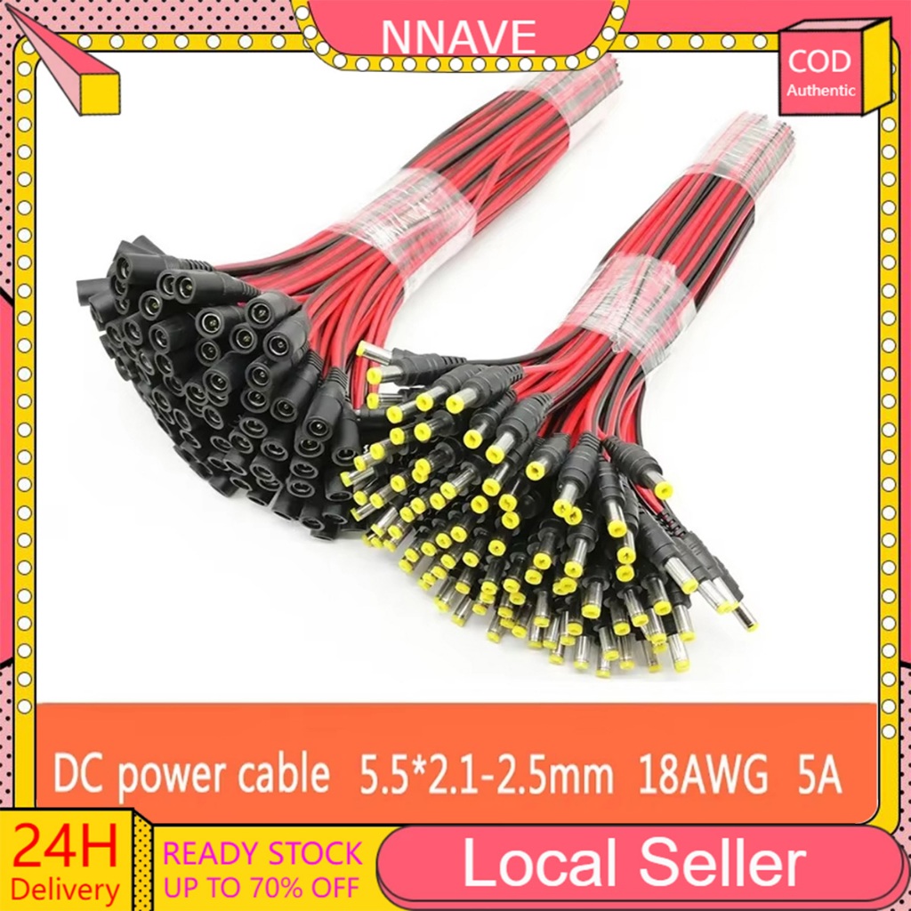10cs DC Cable Power Jack Plug Connector 24CM Male / Female Connector ...