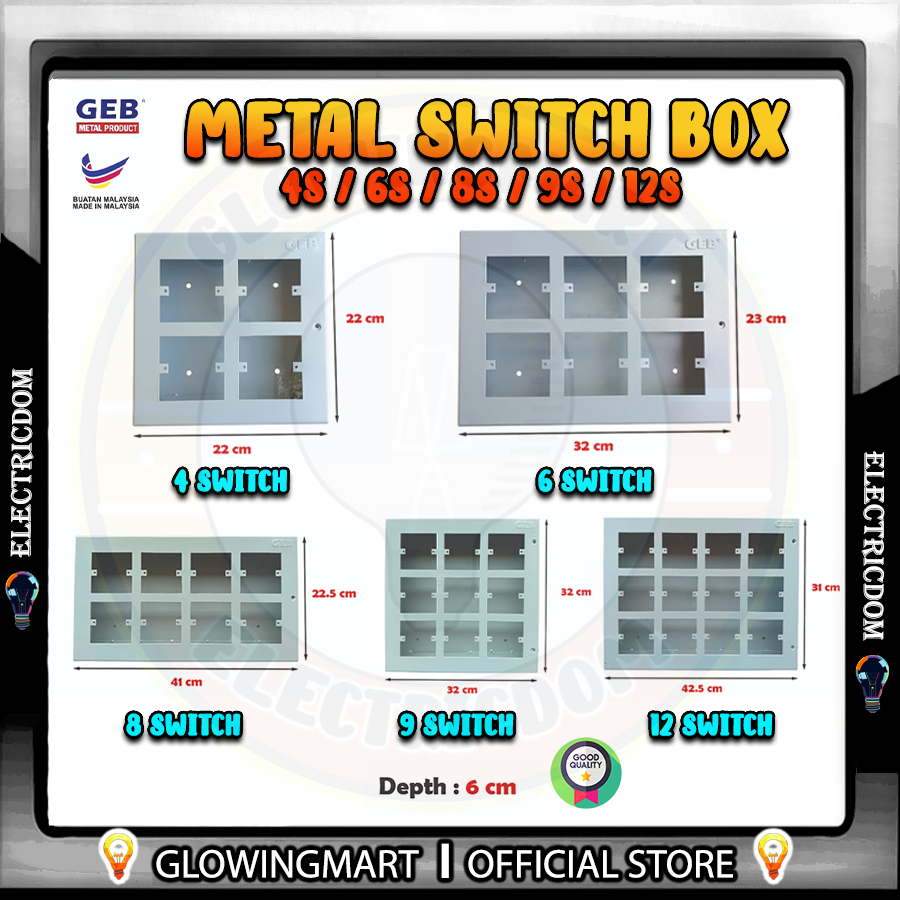 GEB Swithces Metal Box - 4 Switch / 6 Switch / 8 Switch / 9 Switch / 12 ...