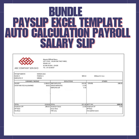 Bundle of Payslip Excel Template Auto Calculation Payroll Salary Slip ...