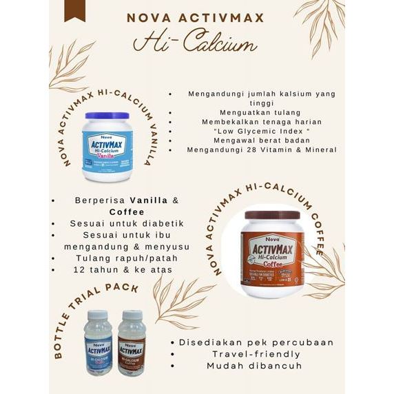 NOVA ACTIVMAX HI-CALCIUM 50G VANILLA | COFFEE | Shopee Malaysia