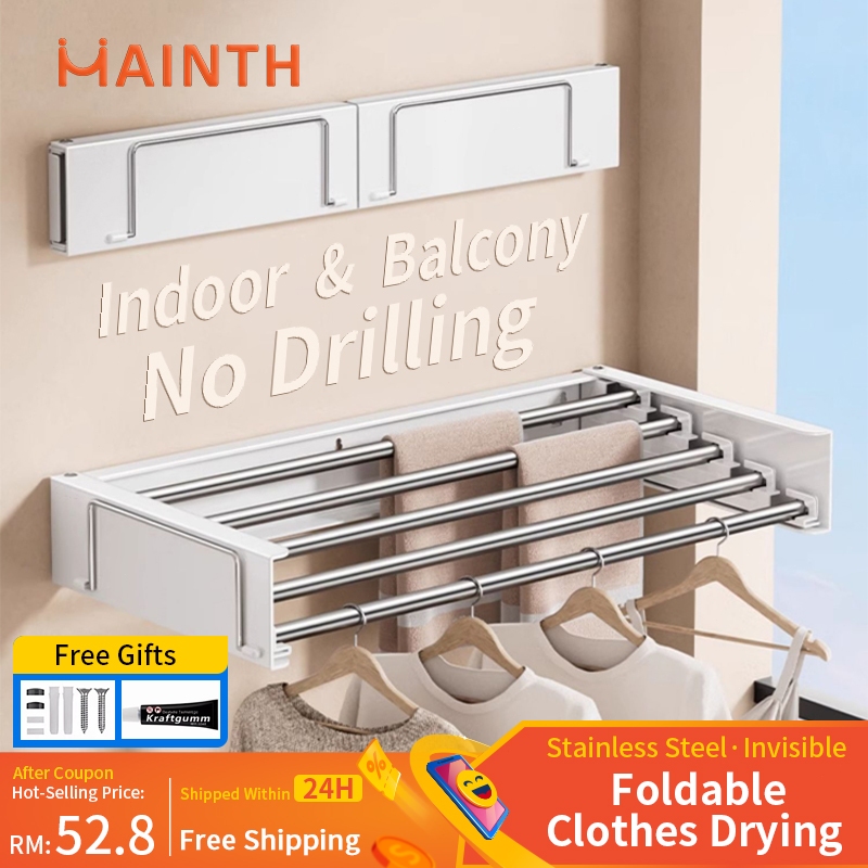 1M Foldable Clothes Drying Rack Wall Mounted Stainless Steel Towel ...