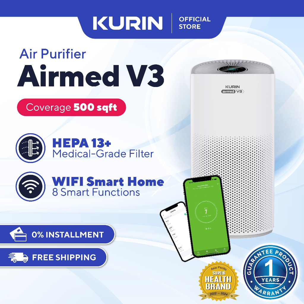 (OFFICIAL) Kurin AirMed V3 SmartHouse H13+ Air Purifier Penapis Udara Habuk Asma & Sensitif ...