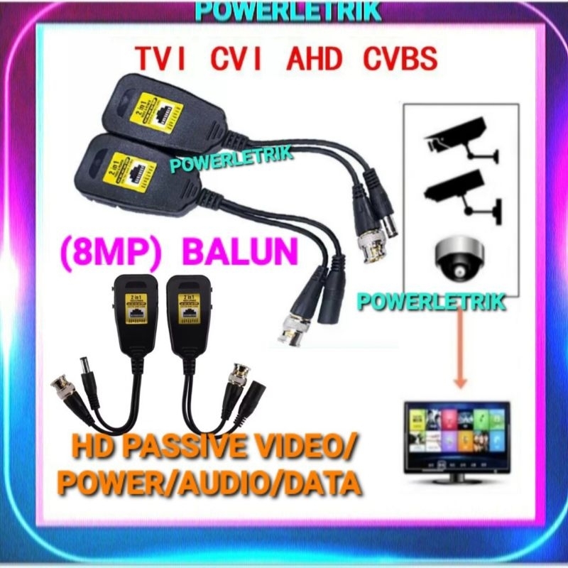 💥READY STOCK💥 8MP 2 IN 1 HD CVI TVI AHD CVBS PASSIVE VIDEO BALUN WITH POWER CONNECTOR AND RJ45 ...