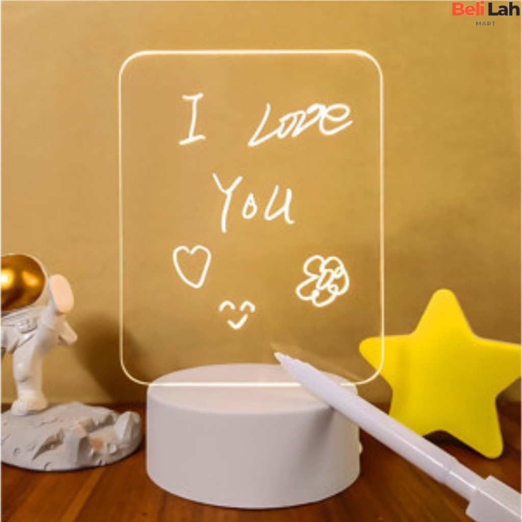 USB 3D Note Board Lamp with Erasable Pen LED Night Light / Lampu Meja ...