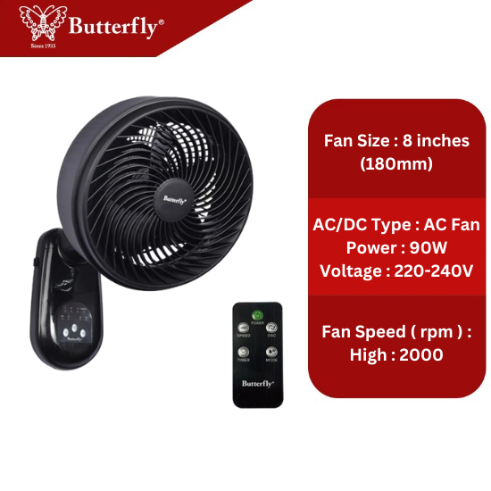 Butterfly 8 Inch High Speed Wall Fan With Remote Control - BWF-8051R ...