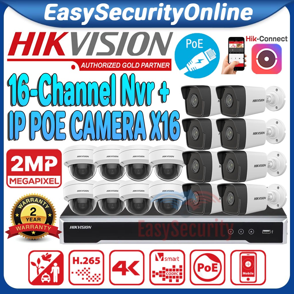 HIK HIKVISION 16 Channel 2.0MP DS-7616NI-Q2/16P NVR + 16 PoE CAMERA ...