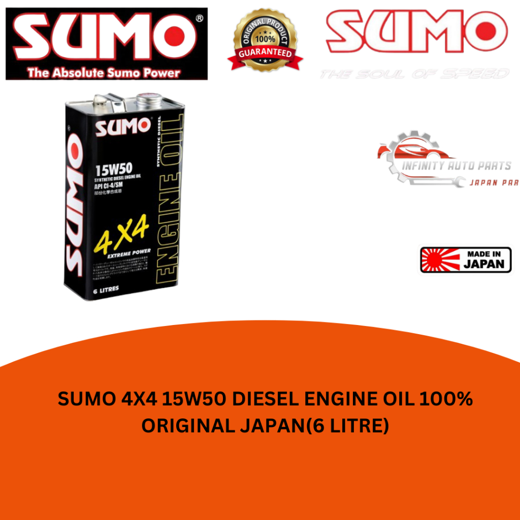 SUMO 4X4 15W50 DIESEL ENGINE OIL 100% ORIGINAL JAPAN(6 LITRE) | Shopee ...