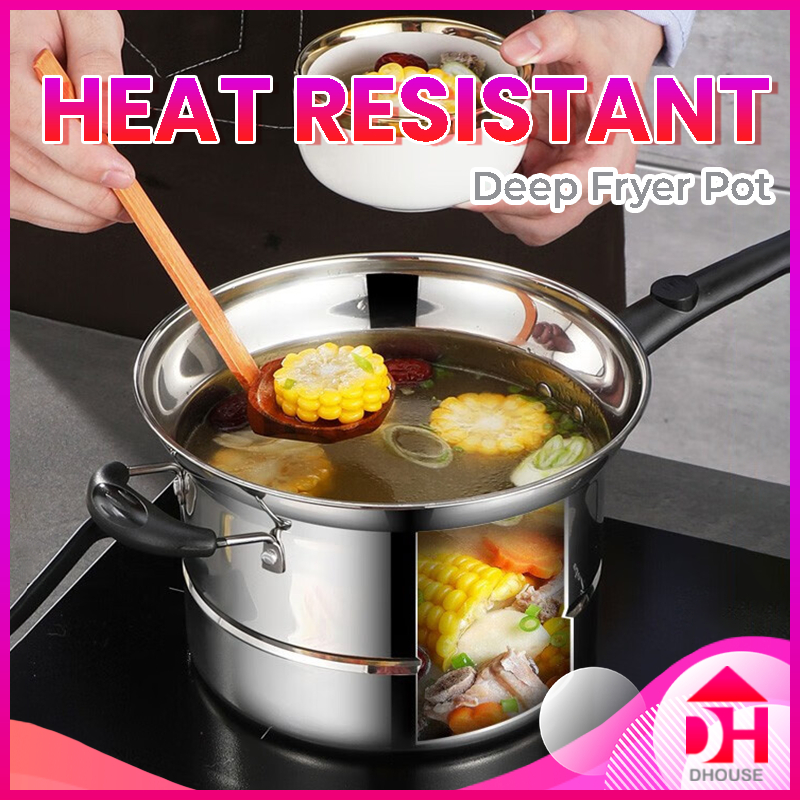 22cm Stainless Steel Deep Fryer Pot Portable Fry Pan Steam Stew Cooker ...