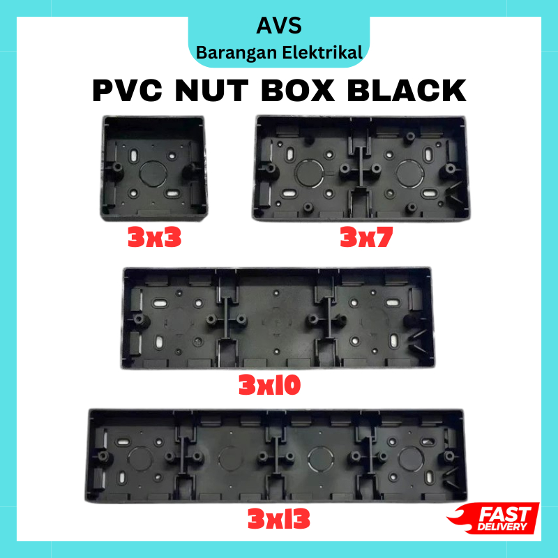 PVC NUT BOX BLACK 3x3 3x6 3x7 3x10 3x13 KOTAK SUIS ELEKTRIK CASING PLUG ...