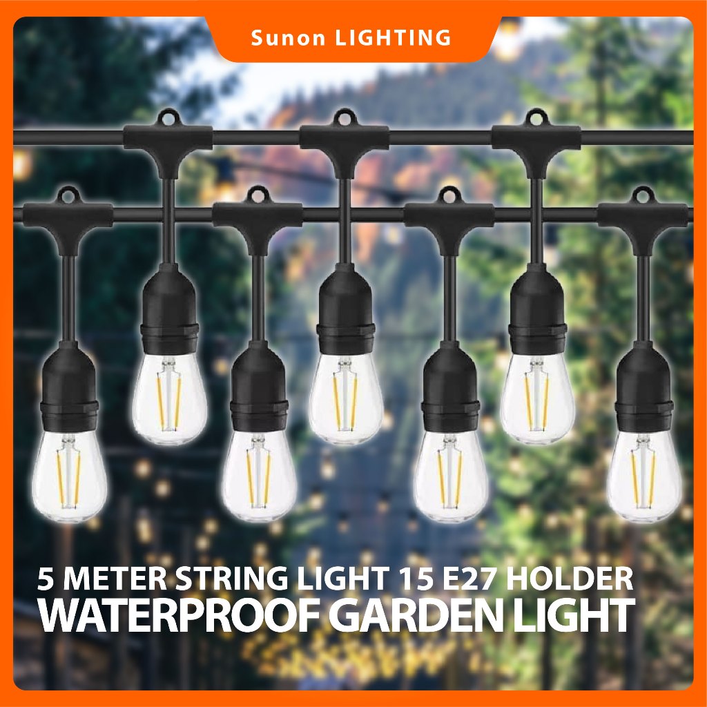 String Light with 15 E27 Holder 5 meter IP65 Weatherproof Outdoor ...