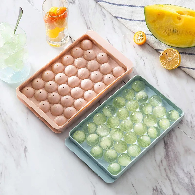 33 Grids Ice Cube Maker With Lid Jelly BalI Maker Round Shape Colorful ...