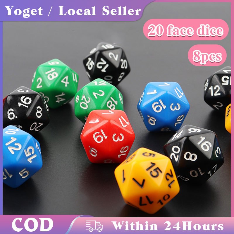 8pcs 20-Sided Dice / Multi-Sided Digital Dice / Difference Colour Dice ...
