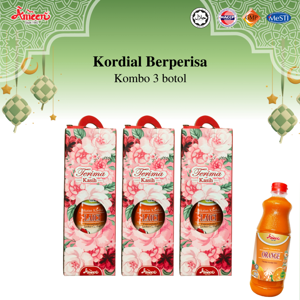 Ameen Set Hadiah Kordial Kombo 3 botol 840ml (KOTAK 3 botol) kordial ...