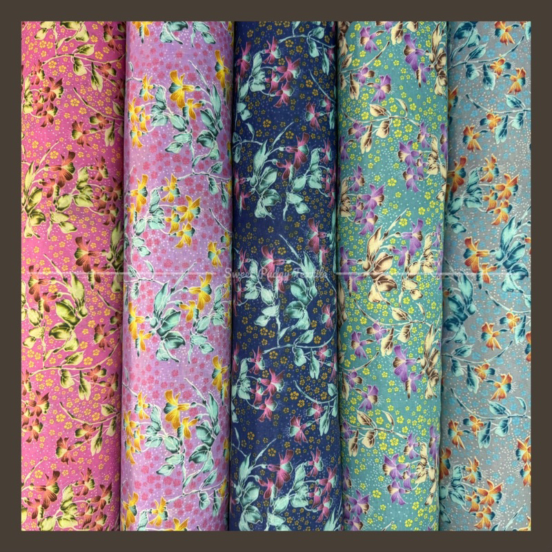 Floral Printed Polyester Cotton Fabric / Kain Polyester Corak Bunga ...
