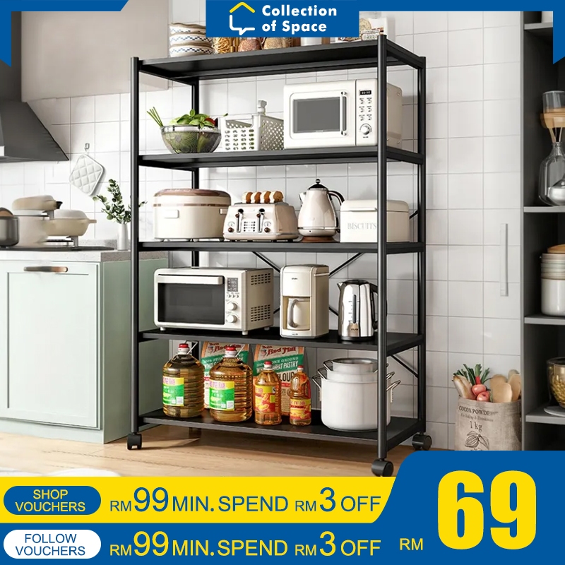 Multipurpose Kitchen Storage Rack Movable Trolley Simple Shelf Rak ...