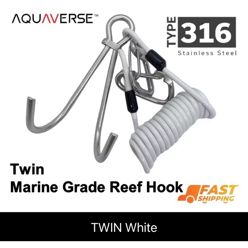 Aquaverse Twin Reef Hook with Stainless Steel Cable Spiral Coil Lanyard ...
