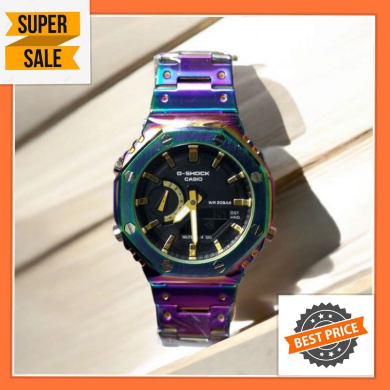 ANALOG & DIGITAL GA-1200 TMJ RAINBOW STEEL DUAL TIME LIMITED EDITION ...