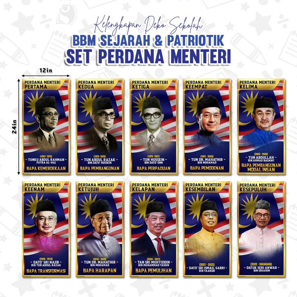 1 DAY SHIP SET POSTER PERDANA MENTERI / HIASAN PATRIOTIK MERDEKA ...