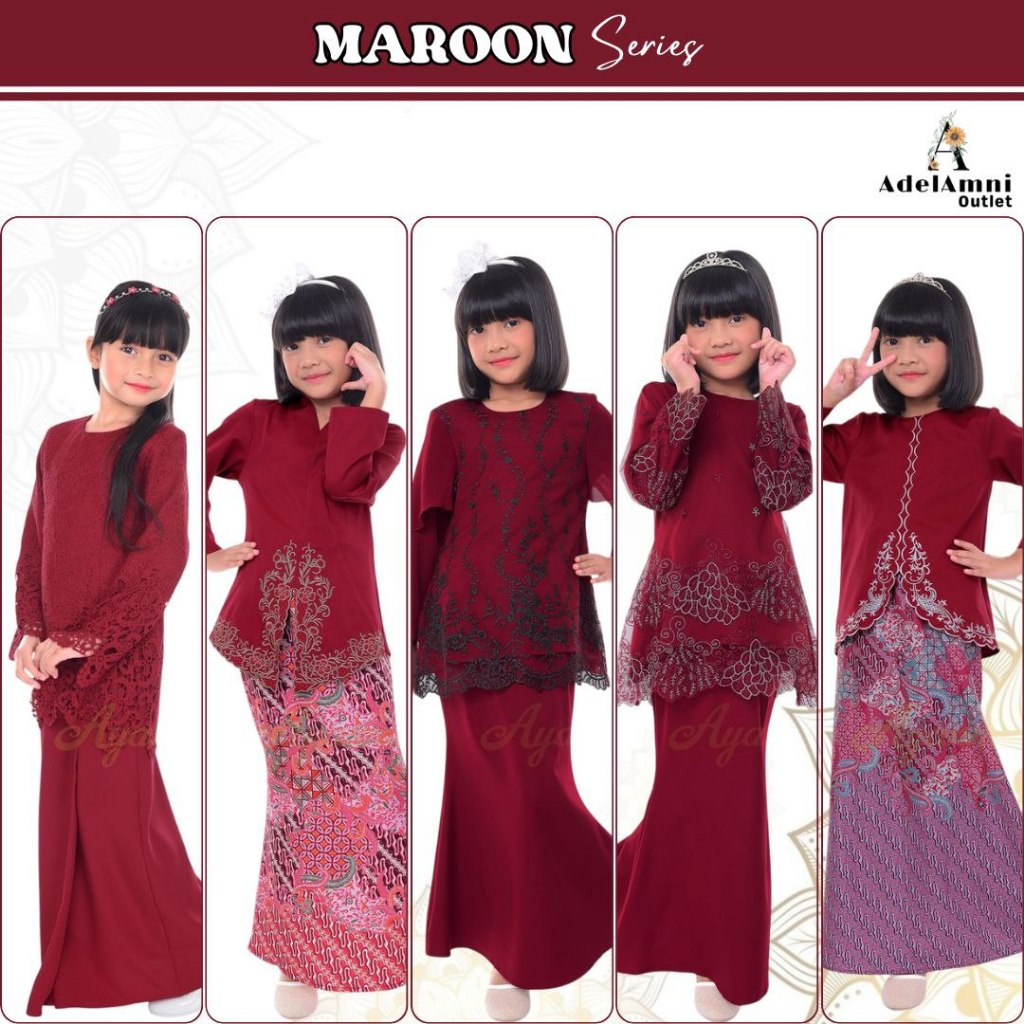 Tema Maroon Baju Kurung Budak Perempuan Kids Terkini Kenduri Raya (Size ...