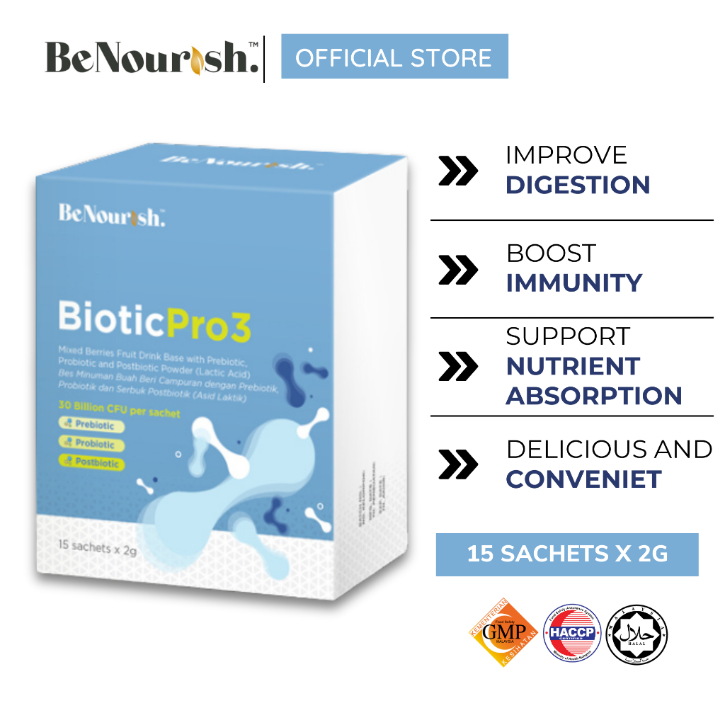 BeNourish Biotic Pro 3 (15s x 2g) Probiotic Prebiotics & Postbiotics ...