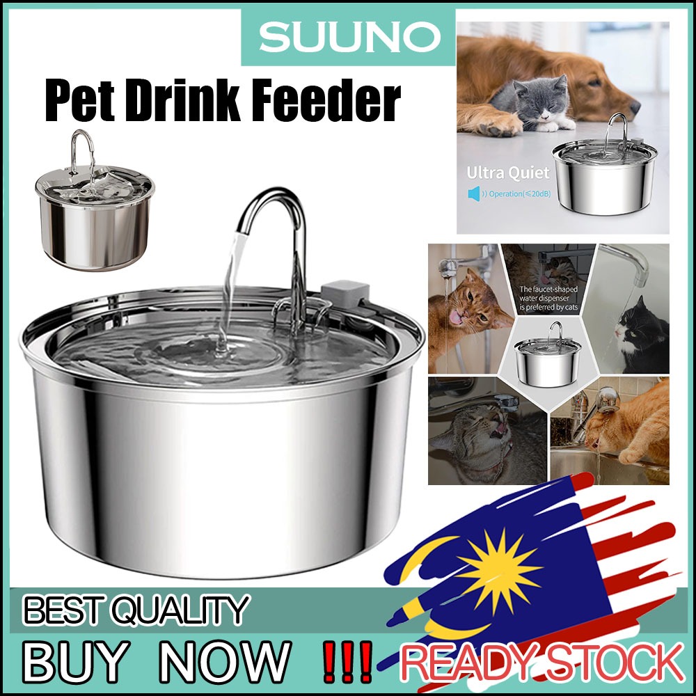 Pet Drink Feeder For Cats Dogs Drinking Fountain Stainless Steel Water ...
