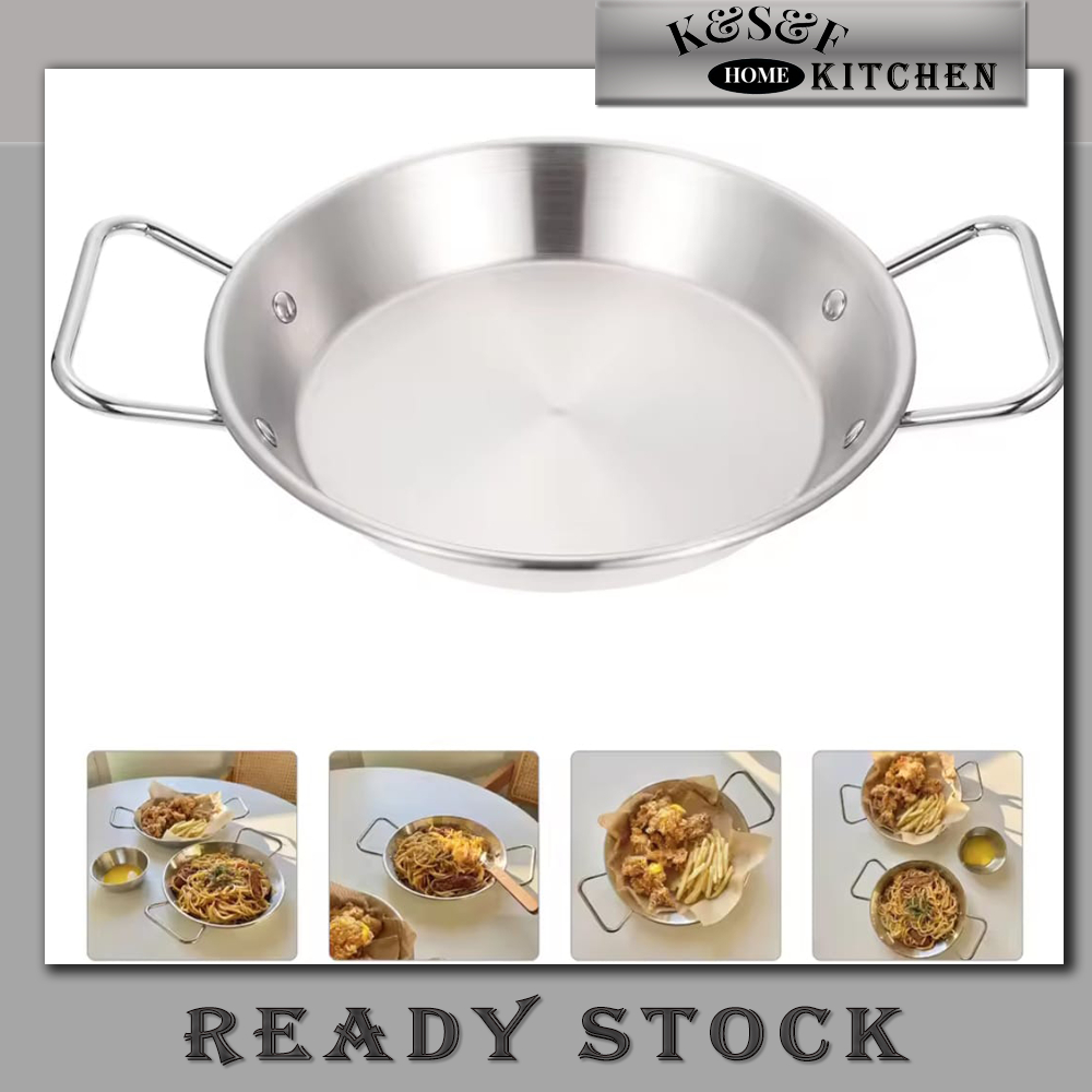 Thick Stainless Steel Paella plat Spanish Seafood Frying Cooking Tool ...