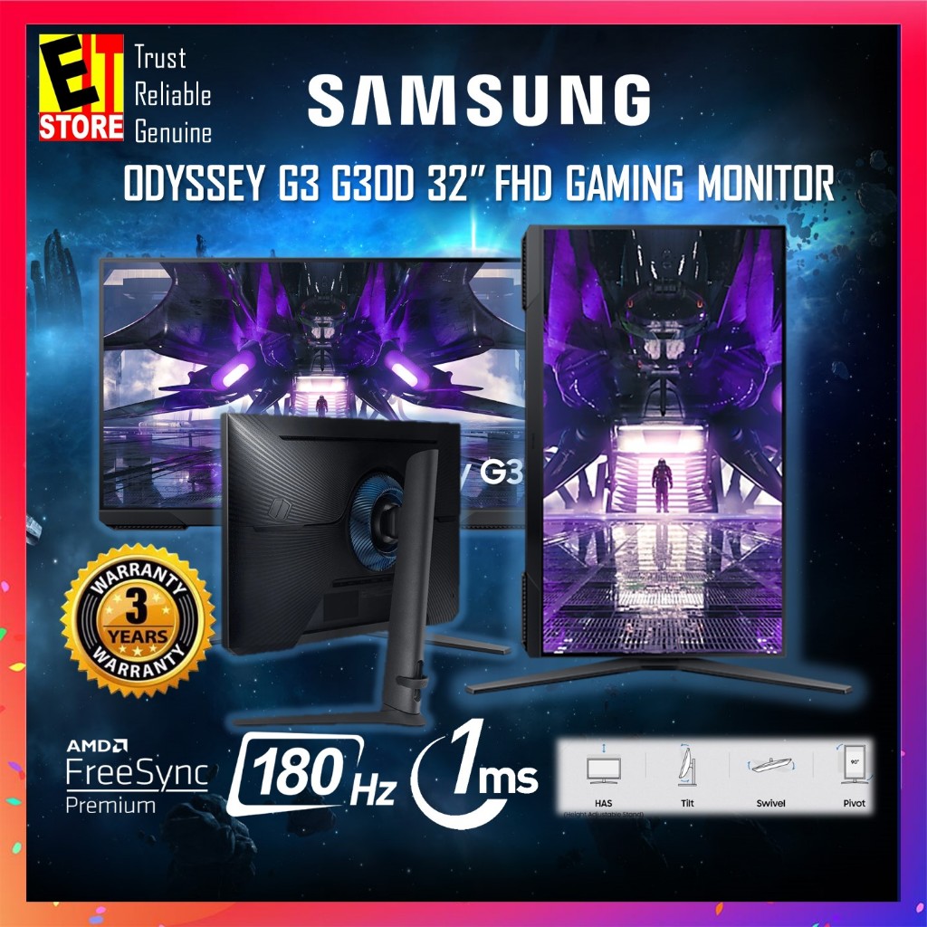 SAMSUNG MONITOR 24"/ 27"/32" ODYSSEY G30D GAMING FULL HD/ 180Hz/1MS ...