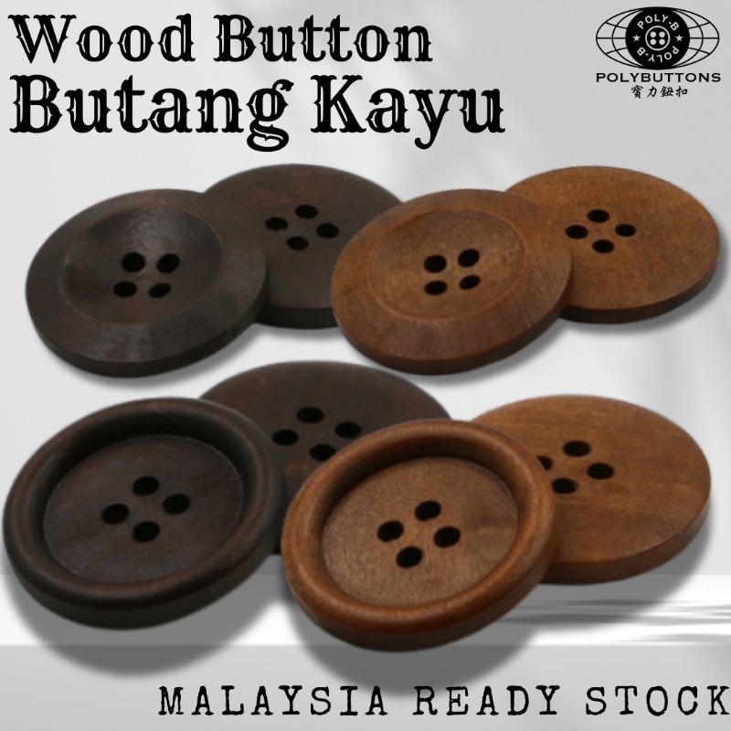 POLYBUTTONS Butang Kayu Wood Button Baju Kot Coat Button Butang Chef ...