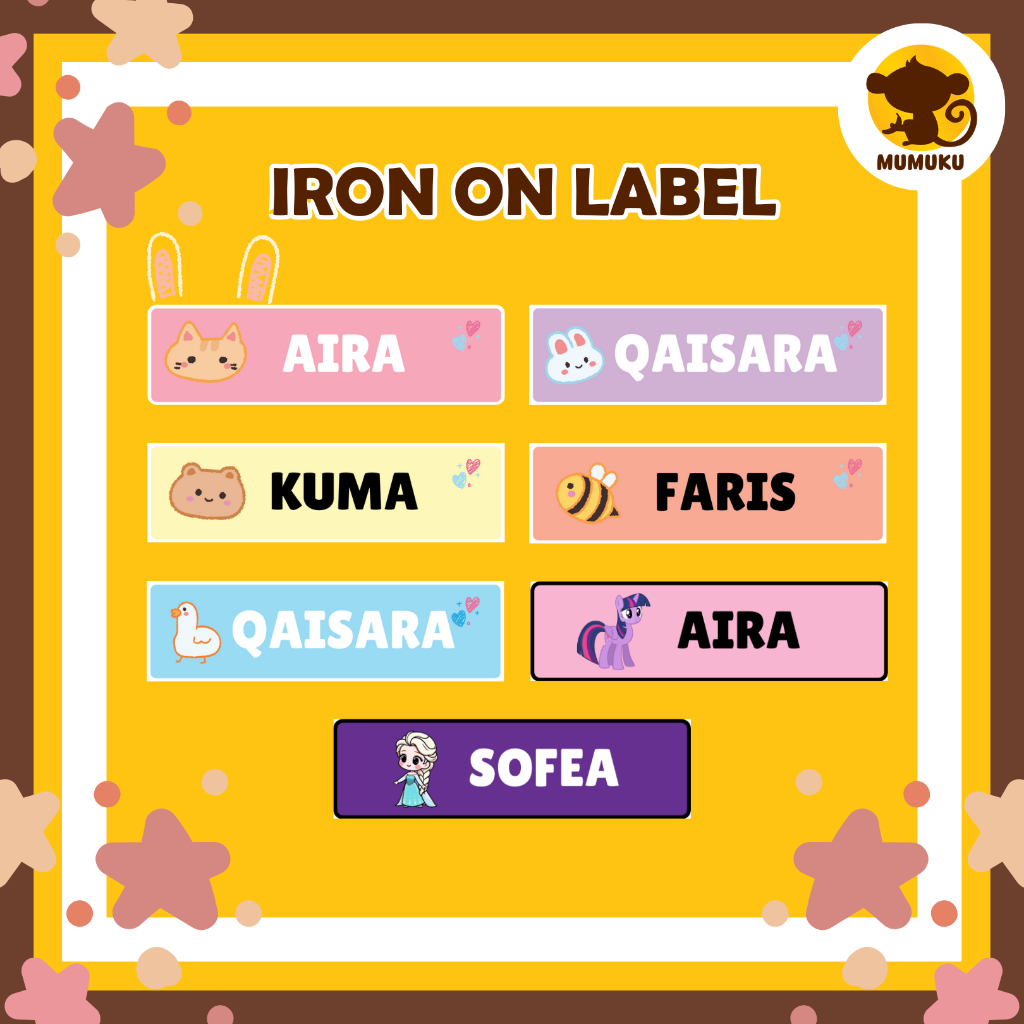 Sticker Label Baju Custom, DTF Nama, Sticker Iron On Comel, Sticker ...