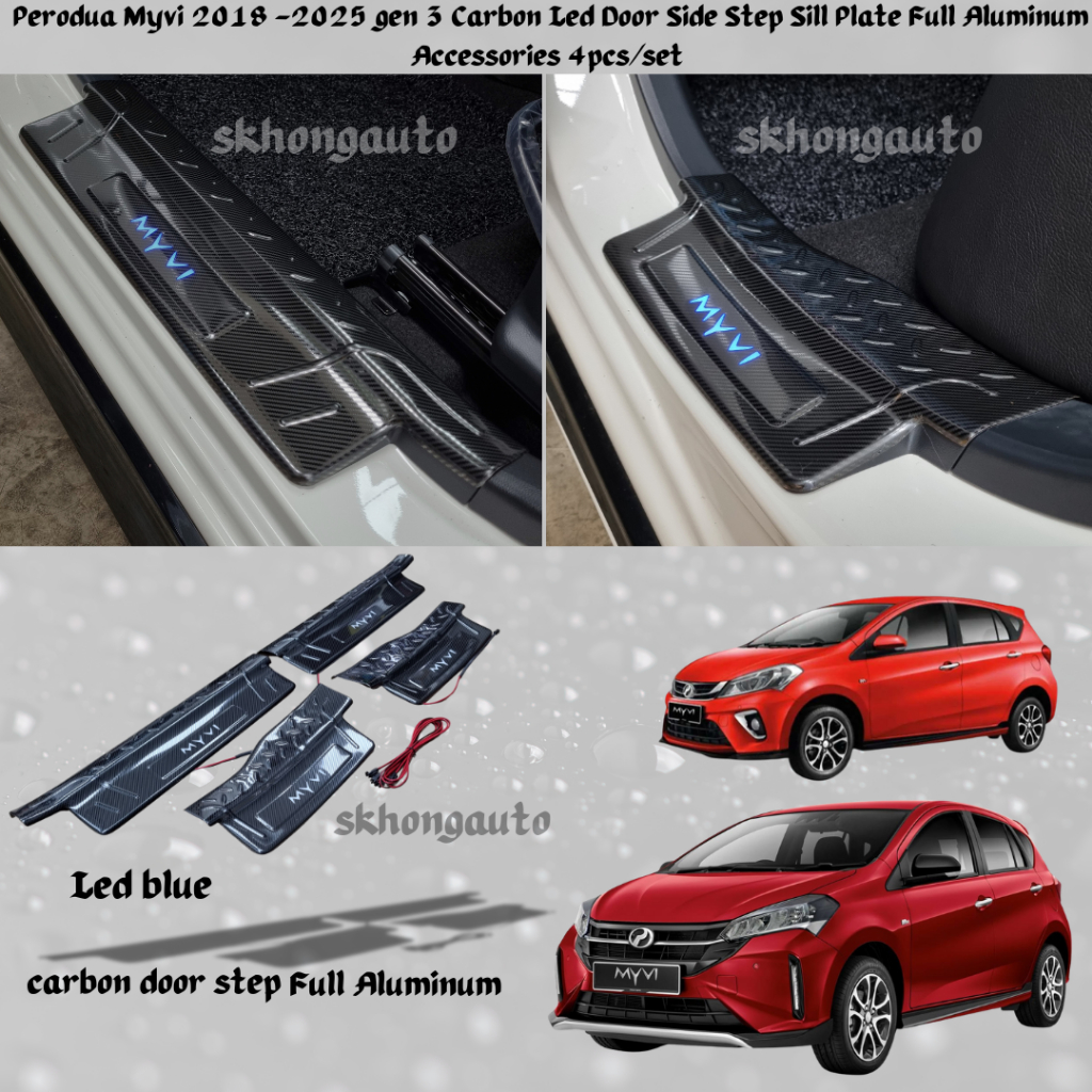 Perodua Myvi 2018 -2025 gen 3 Carbon Led Door Side Step Sill Plate Full ...