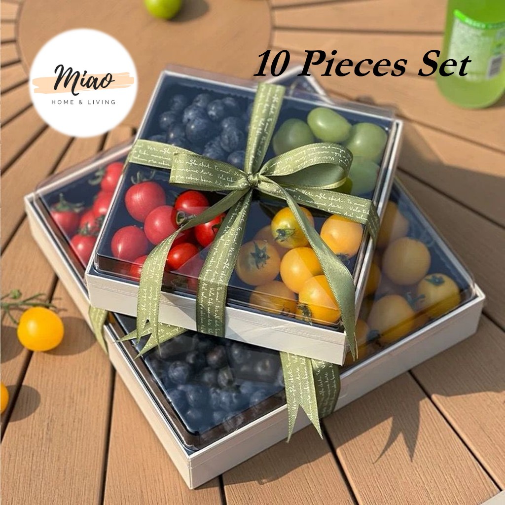 10PCs Grid Transparent Dessert Cake Box Snack Fruit box food container ...
