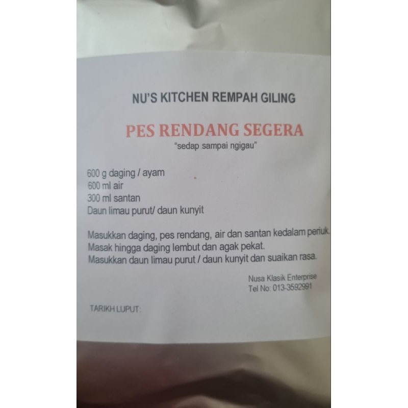 pes rendang segera rempah instant rempah giling segera instant paste ...