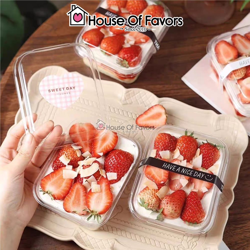 50pc 450ml Transparent Rectangle Strawberry Dessert Fruit Cake ...