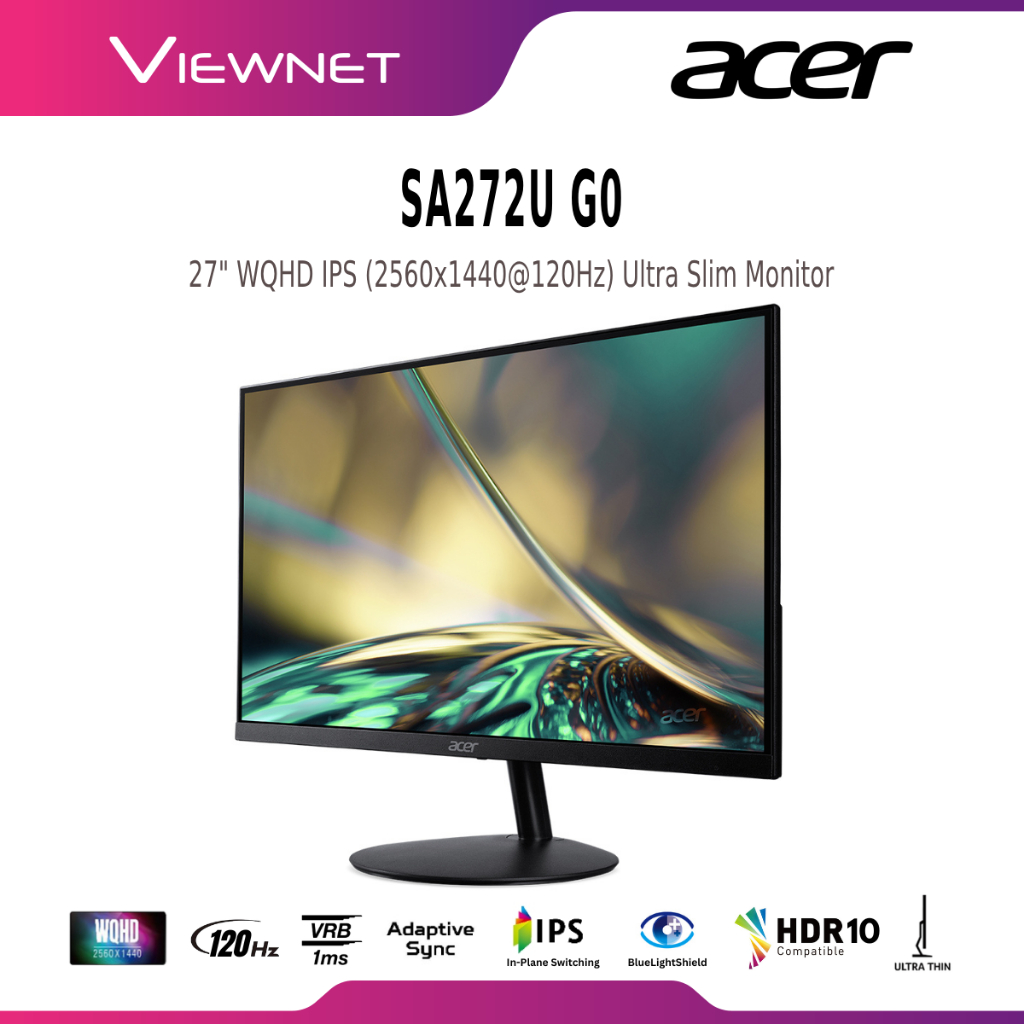 ACER 27" SA272U G0 WQHD (2560x1440@120HZ) FLAT IPS PANEL ULTRA SLIM LCD ...