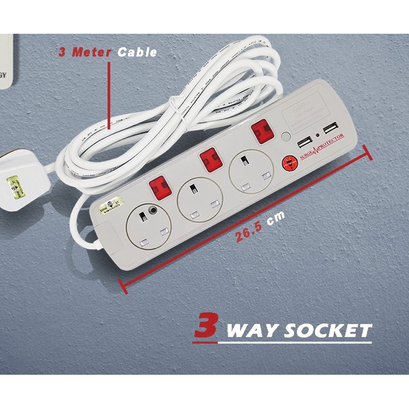 USB Extension Socket Plug | SIRIM Approved | 3 Meter Long Cable ...