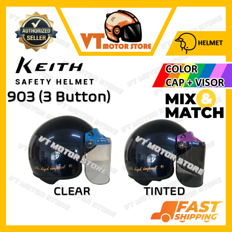 COLOR MATCHING [TINTED]🔥KEITH 903 3 BUTTON/ 3 BUTANG🔥Helmet KEITH 903 3/4 Shell VISOR / Tiga ...
