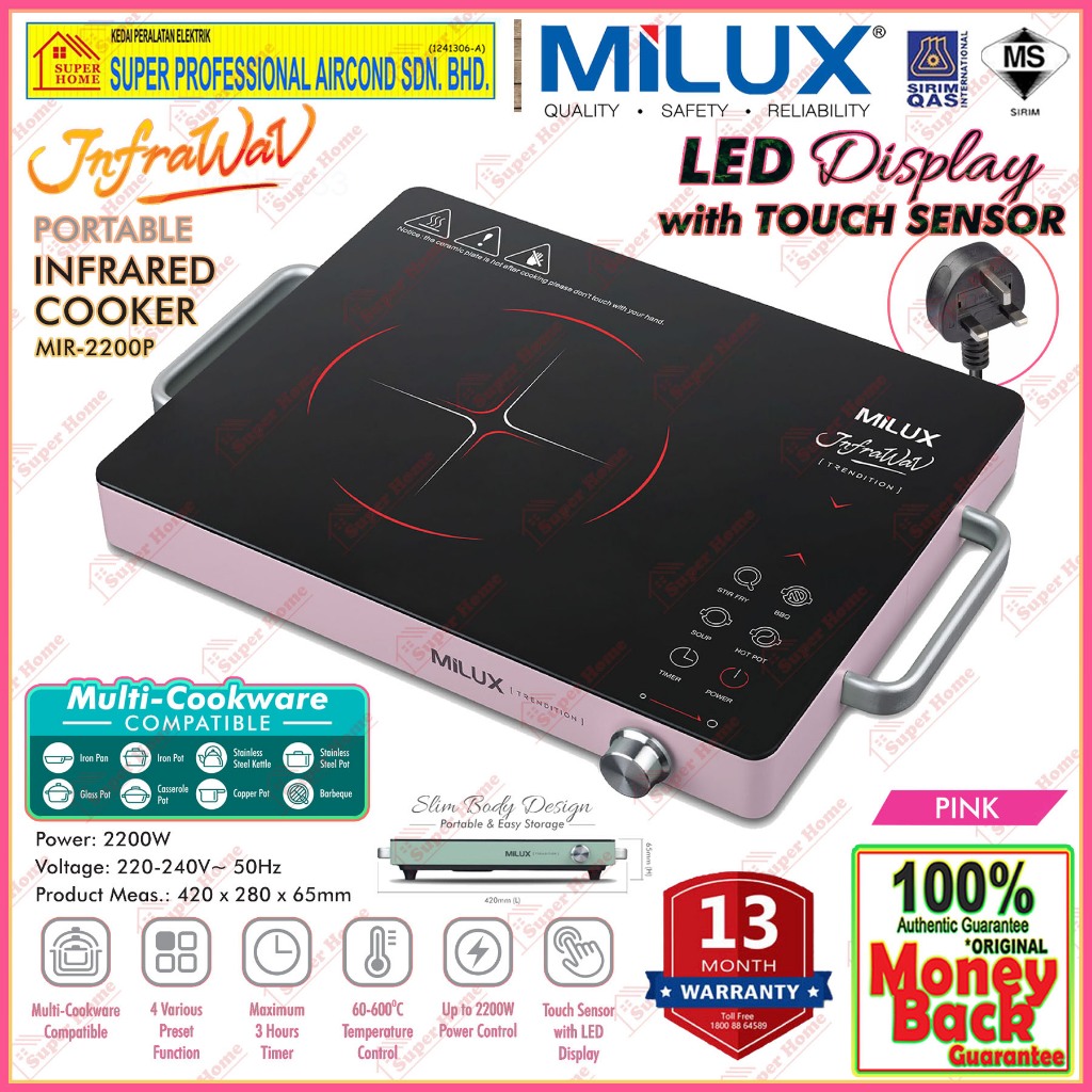 Milux Infrared Cooker MIR-2200P (Pink) Portable Ceramic Hob Multi ...