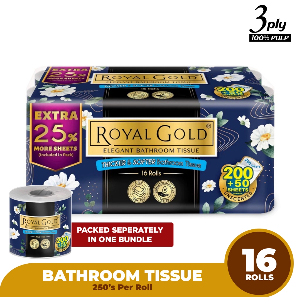 BBD Royal Gold Elegant Toilet Rolls (250's x 16 Rolls) Kertas Tandas ...