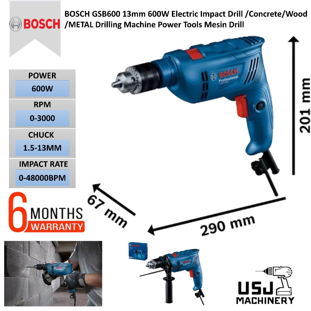 BOSCH GSB600 13mm 600W Electric Impact Drill /Concrete/Wood/METAL ...