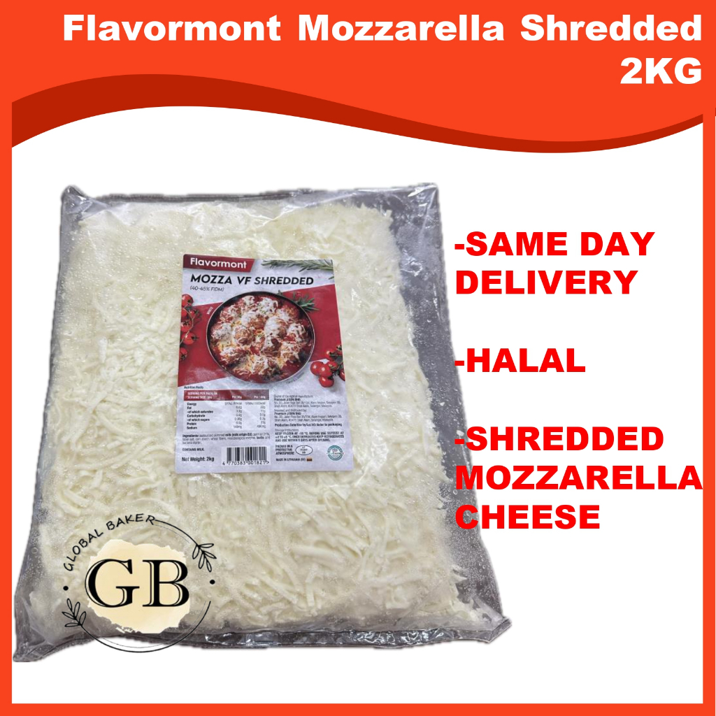 [HALAL] Flavormont Shredded Mozzarella Cheese 2kg | Melts & Stretches ...
