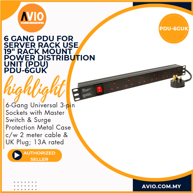 PDU Solid 6 Gang 19" 19 inch Server Rack Mount Power Distribution Unit ...